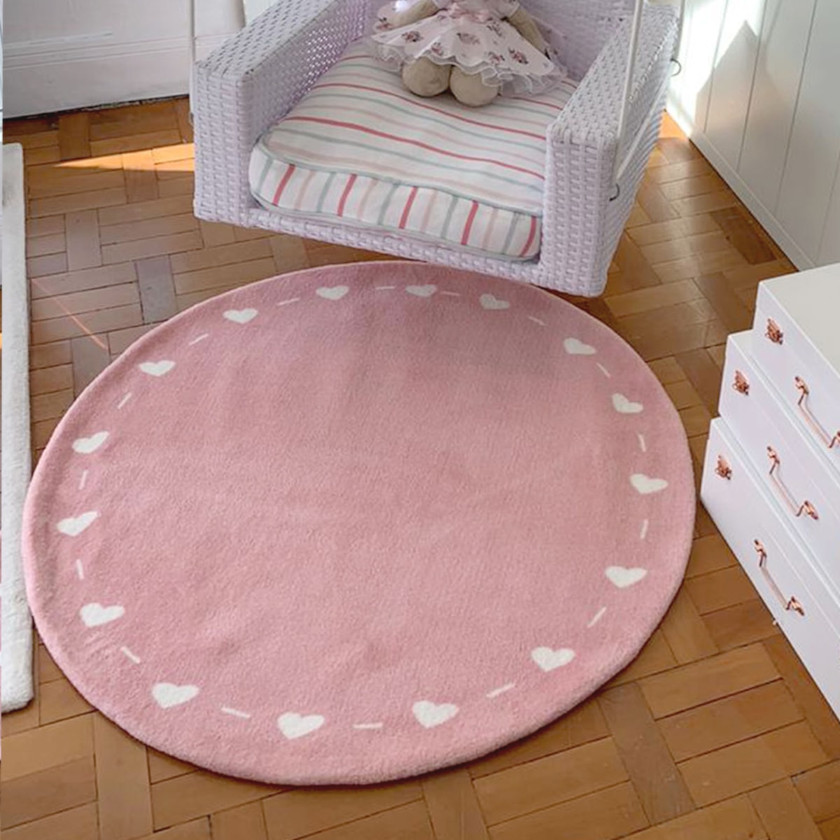 Tapete Quarto Infantil Menina Doce Amor Rosa Redondo - Moriah Tapetes