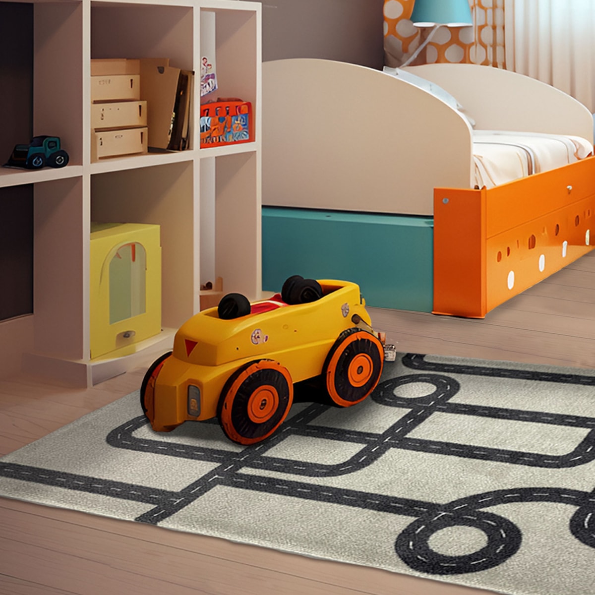 Tapete Quarto Infantil Menino Pista Carros Cinza Claro - Moriah Tapetes
